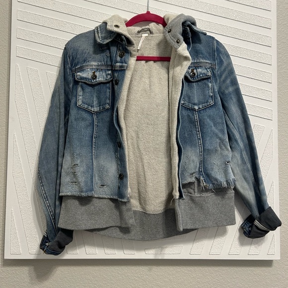 Free People | Jackets & Coats | Free People Denim Jacket With Hood ...